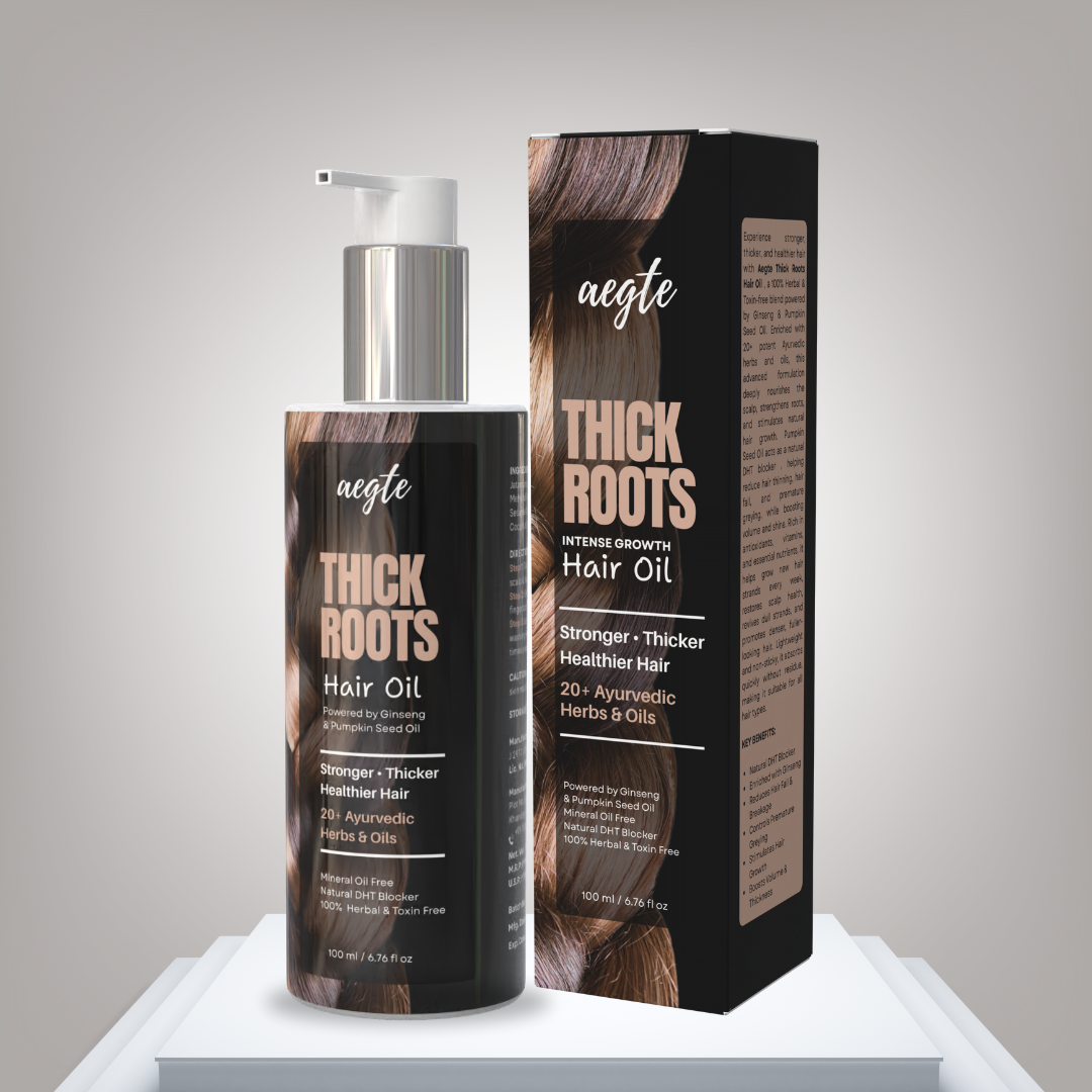 Aegte Thick Roots Hair Oil With 20+ Ayurvedic Herbs | Natural DHT Bloc